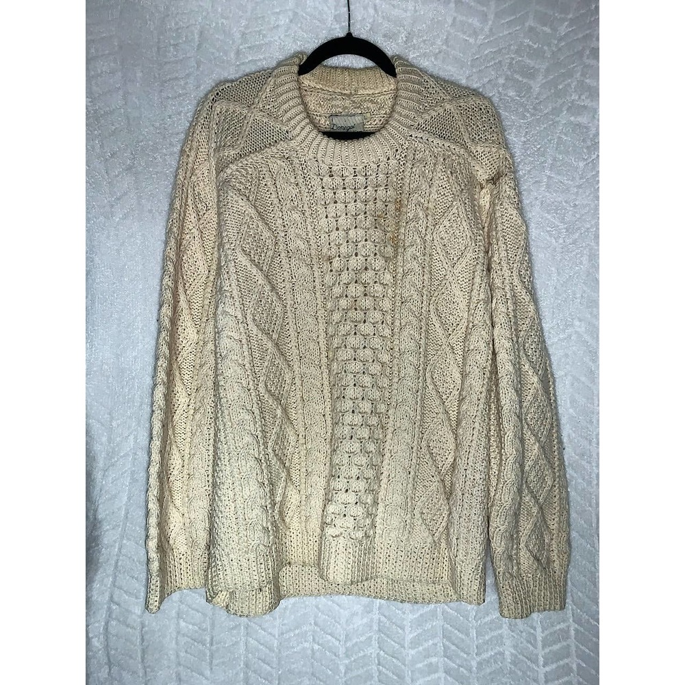 Donegal Mens Aran Handknit Wool Cable Knit Sweater - Gem